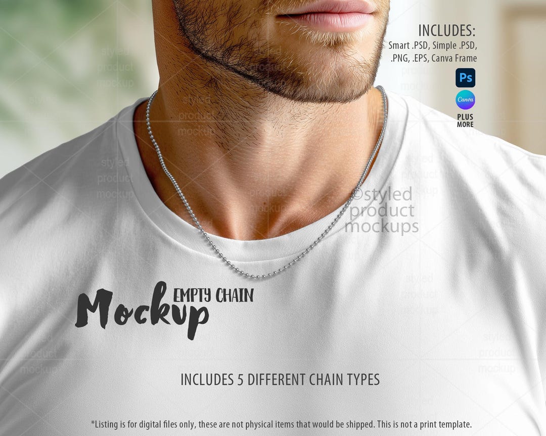 Male Model Chain Mockup: Necklace Display (photoshop, Canva, PNG ...