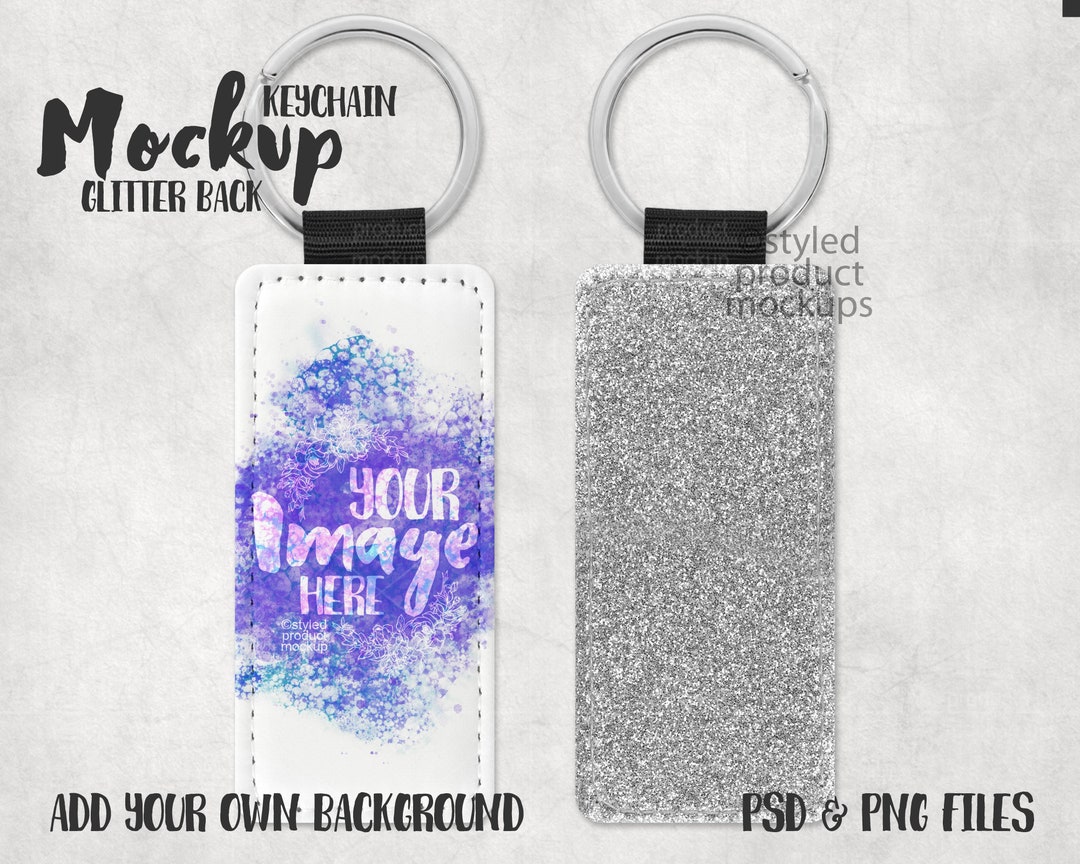 Dye Sublimation PU Leather Keychain With Glitter Back Mockup | Add Your ...