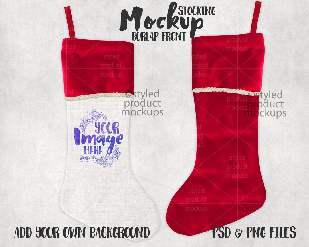 Dye Sublimation Burlap Stocking With Rope Border Mockup Add Your Own ...