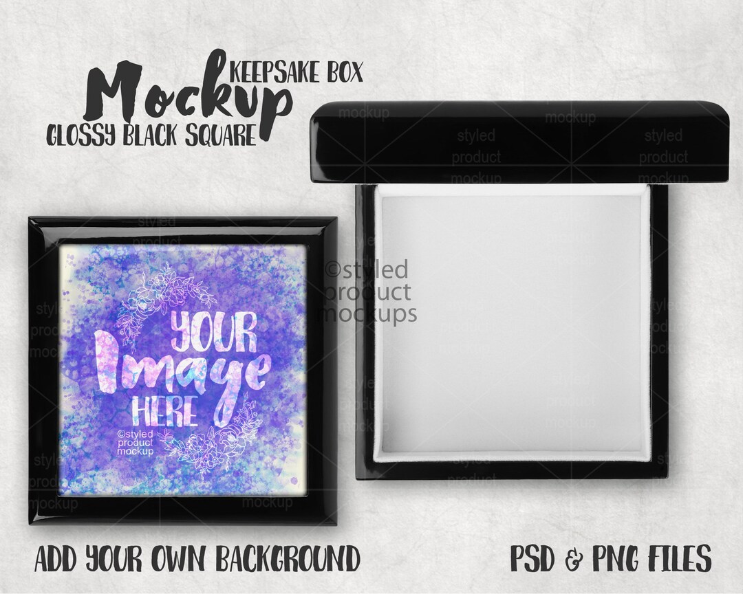 Dye Sublimation Glossy Black Keepsake Box Mockup Add Your Own Image and ...