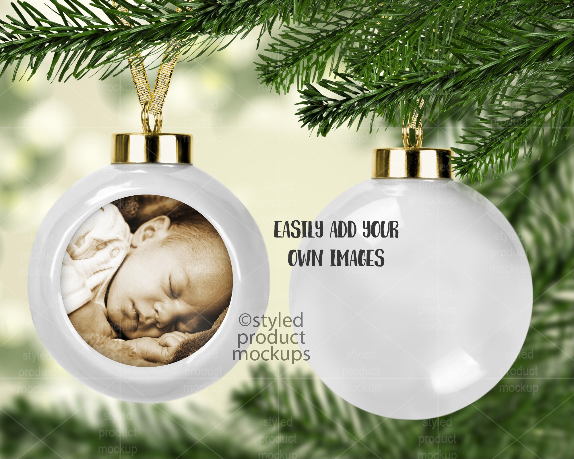 Dye sublimation ceramic ball ornament with blank back Mockup | Etsy