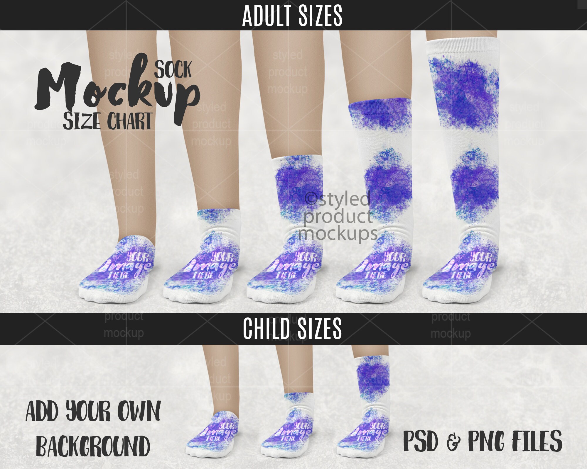 Dye Sublimation Sock Size Chart Mockup Add Your Own Image - Etsy