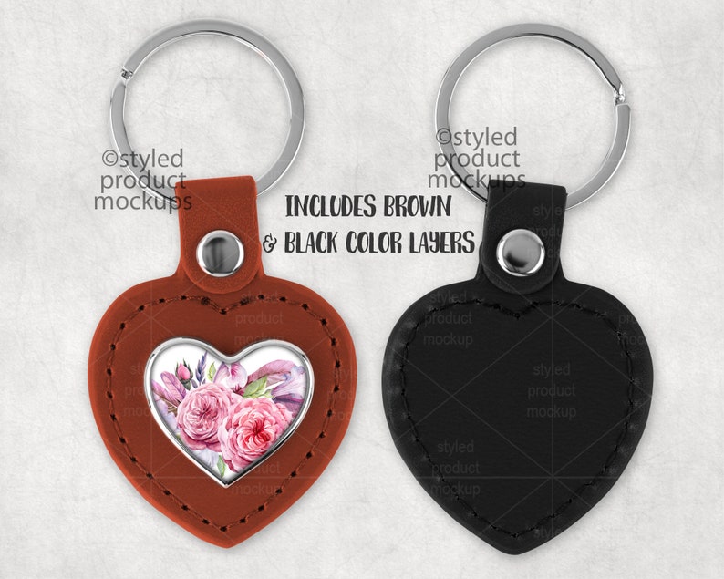 Dye Sublimation Heart Shaped Leather Keychain Mockup Template | Etsy