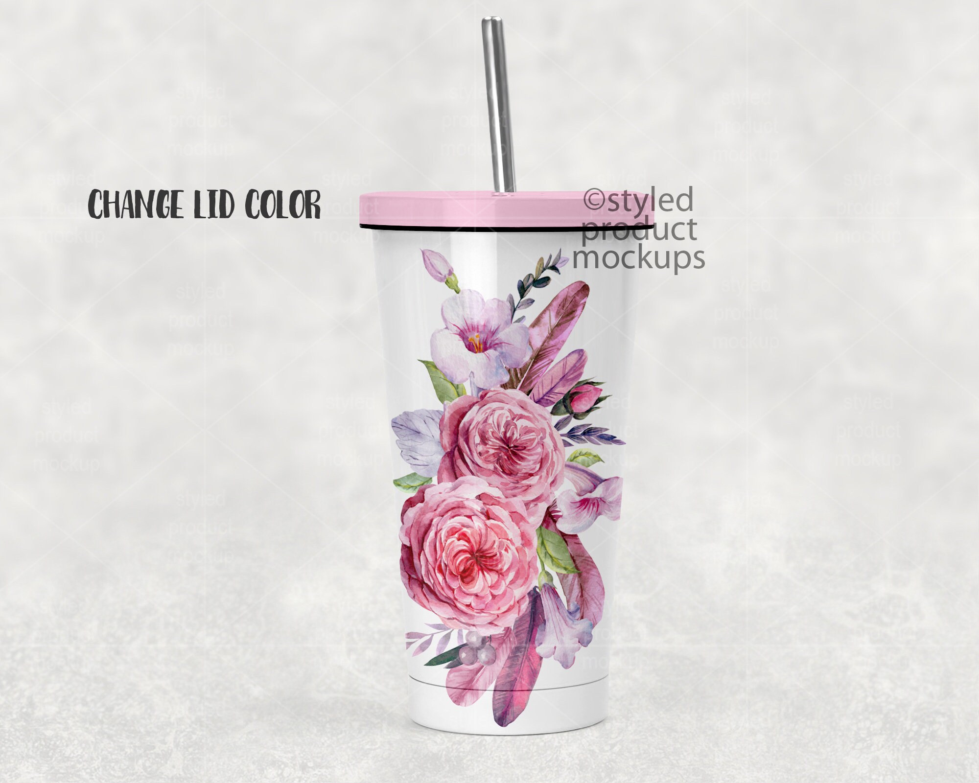 Dye Sublimation 15oz Tapered Cup With Lid and Straw Mockup | Add Your ...