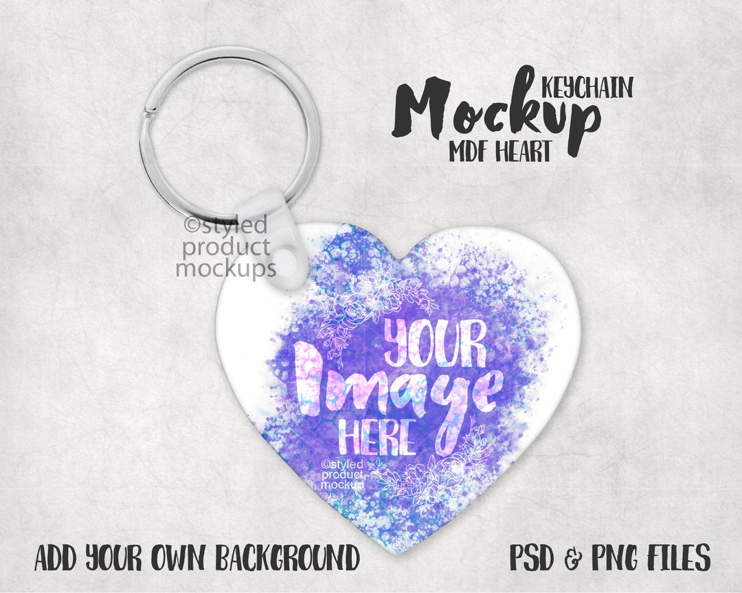Dye Sublimation Heart Shaped MDF Key Ring Mockup Add Your - Etsy