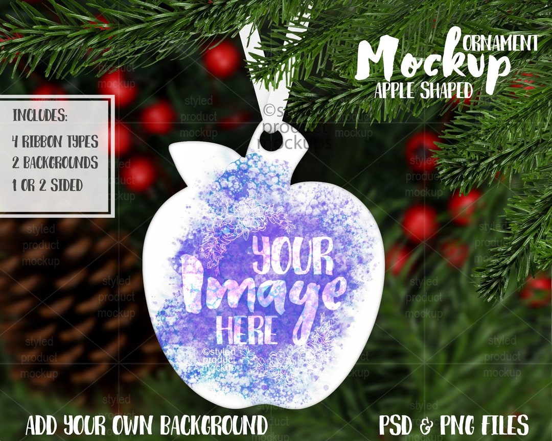Dye Sublimation Apple Shaped Christmas Ornament Mockup | Add Your Own ...