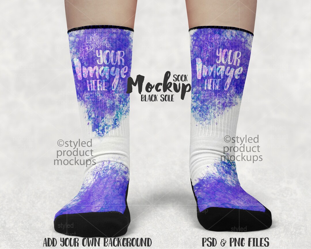 Dye Sublimation Adult Crew Sock With Black Sole Mockup | Add Your Own ...