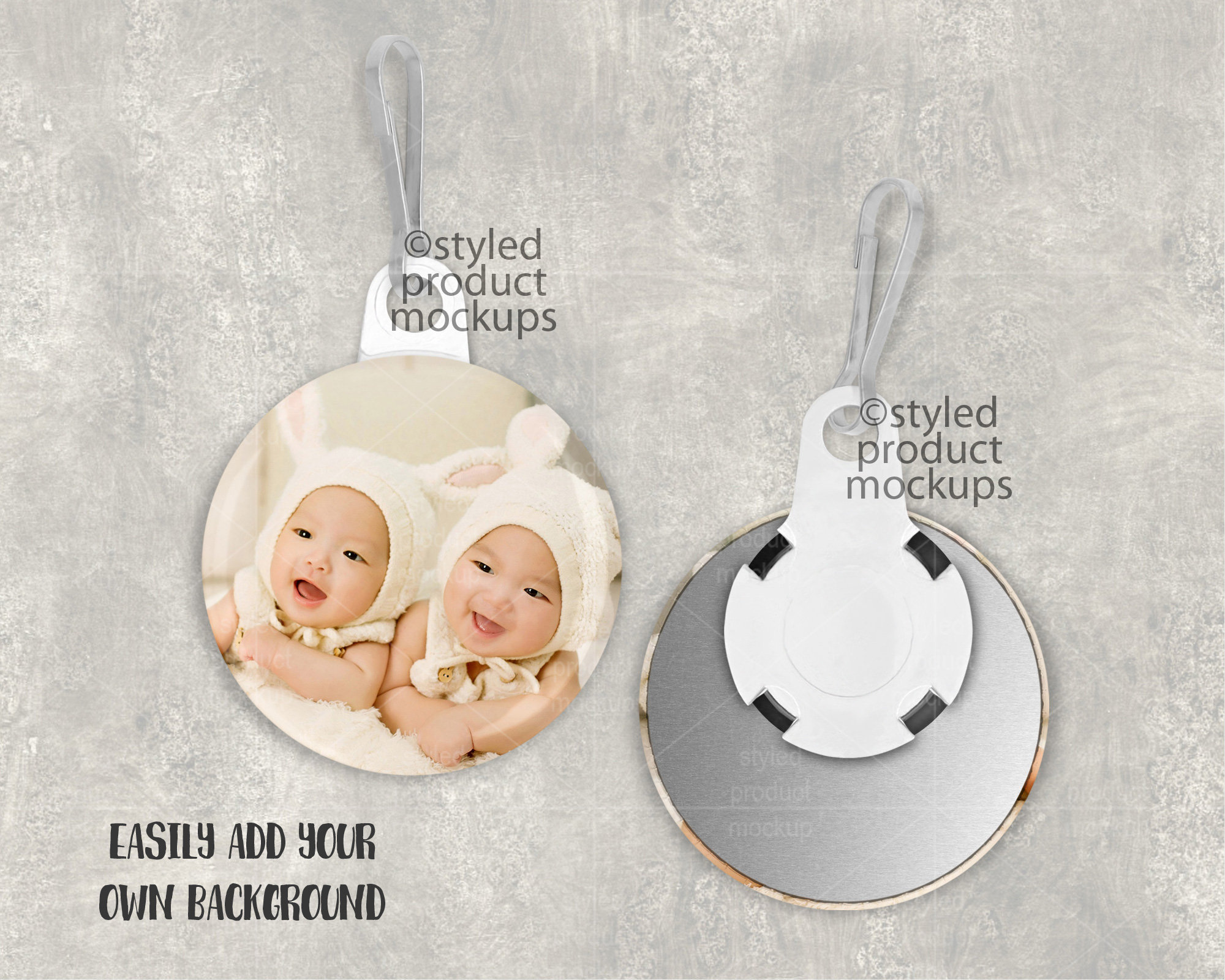 Zipper Pull Button With Flat Back and Plastic Connector Mockup - Etsy