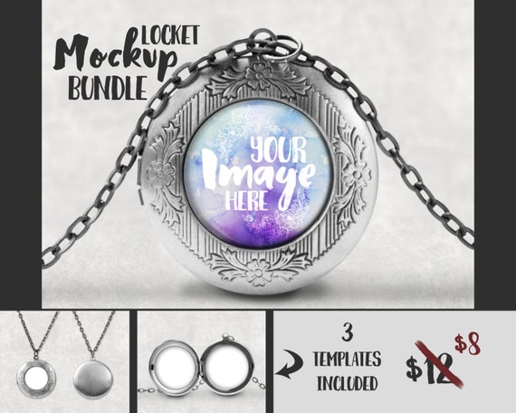 Silver Round Locket Pendant Mockup Template Jewelry | Etsy