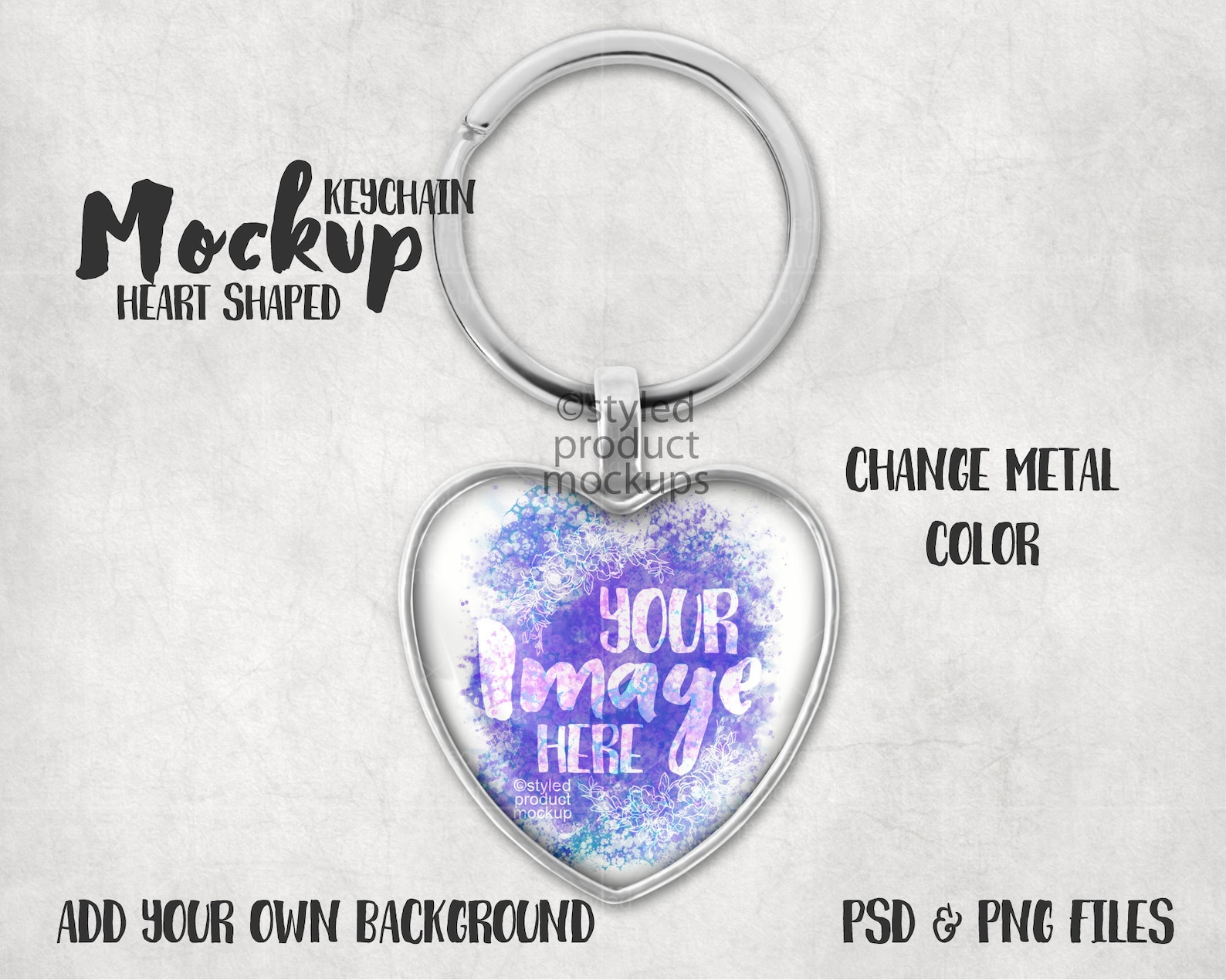 Heart Shaped Keychain With Glass Cabochon Mockup Add Your | Etsy