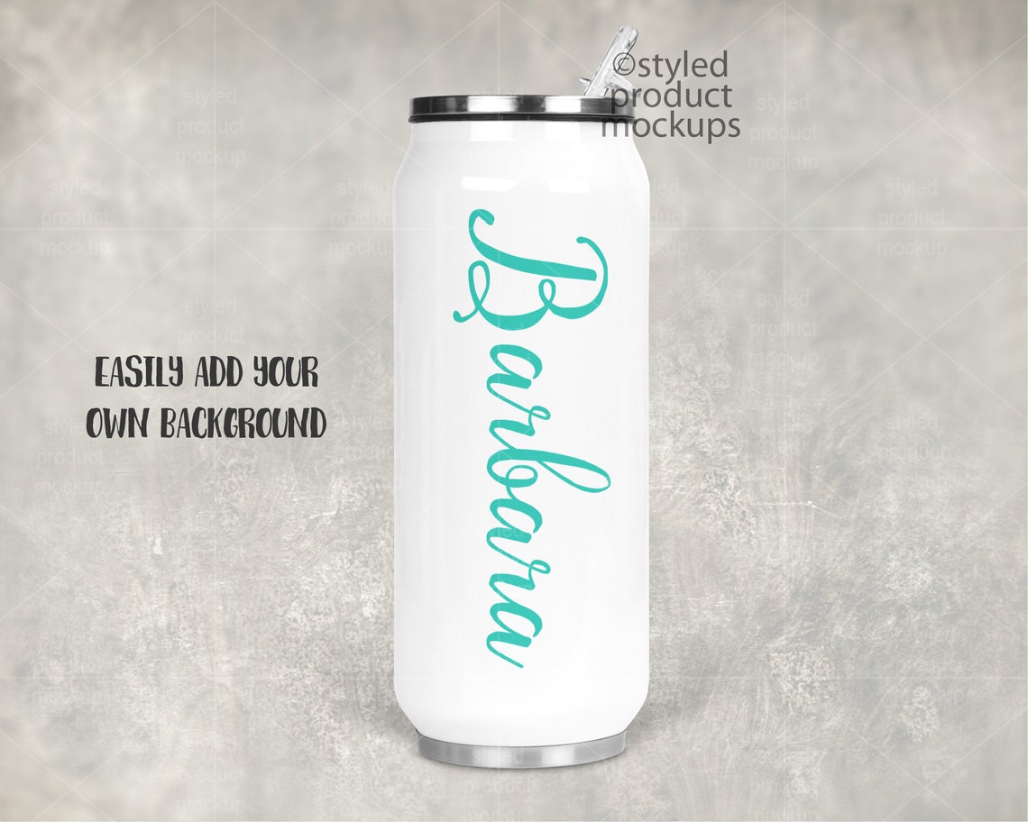 Dye Sublimation Can Shaped Bottle With Straw Mockup | Add Your Own ...