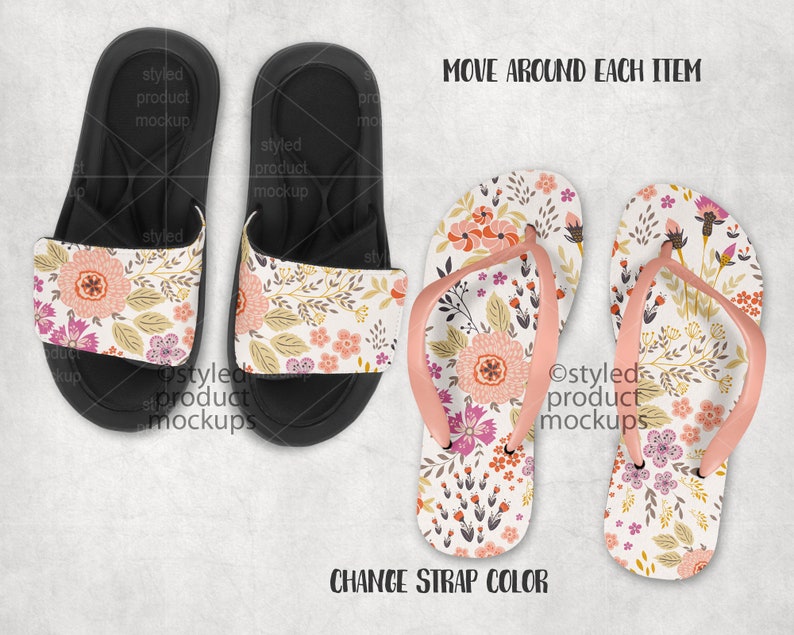 Dye Sublimation Slider Sandal and Flip Flop Set Mockup | Add Your Own ...