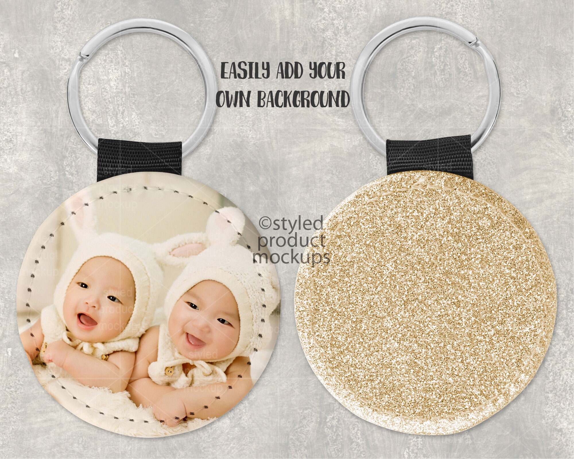 Dye Sublimation Round PU Leather Keychain With Glitter Back | Etsy