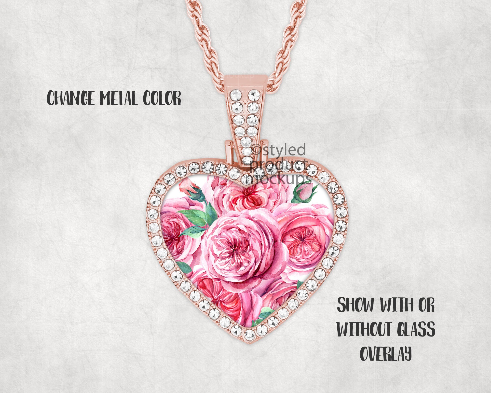 Dye Sublimation Heart With Rhinestones Pendant Mockup | Add Your Own ...