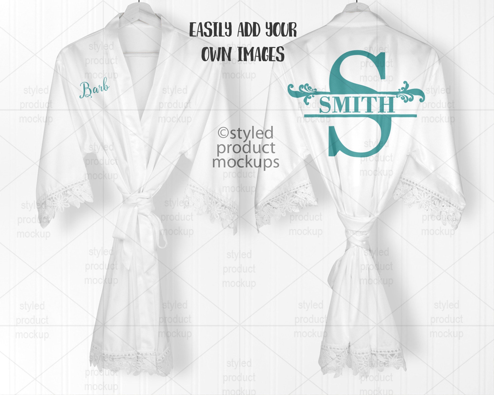 Satin Kimono Robe With Lace Edges Mockup Add Your Own Image | Etsy