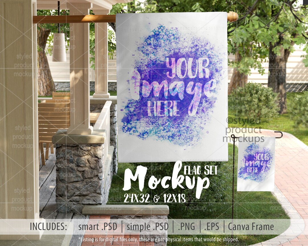 Dye Sublimation House Flag and Garden Flag Set Mockup | Add Your Own ...