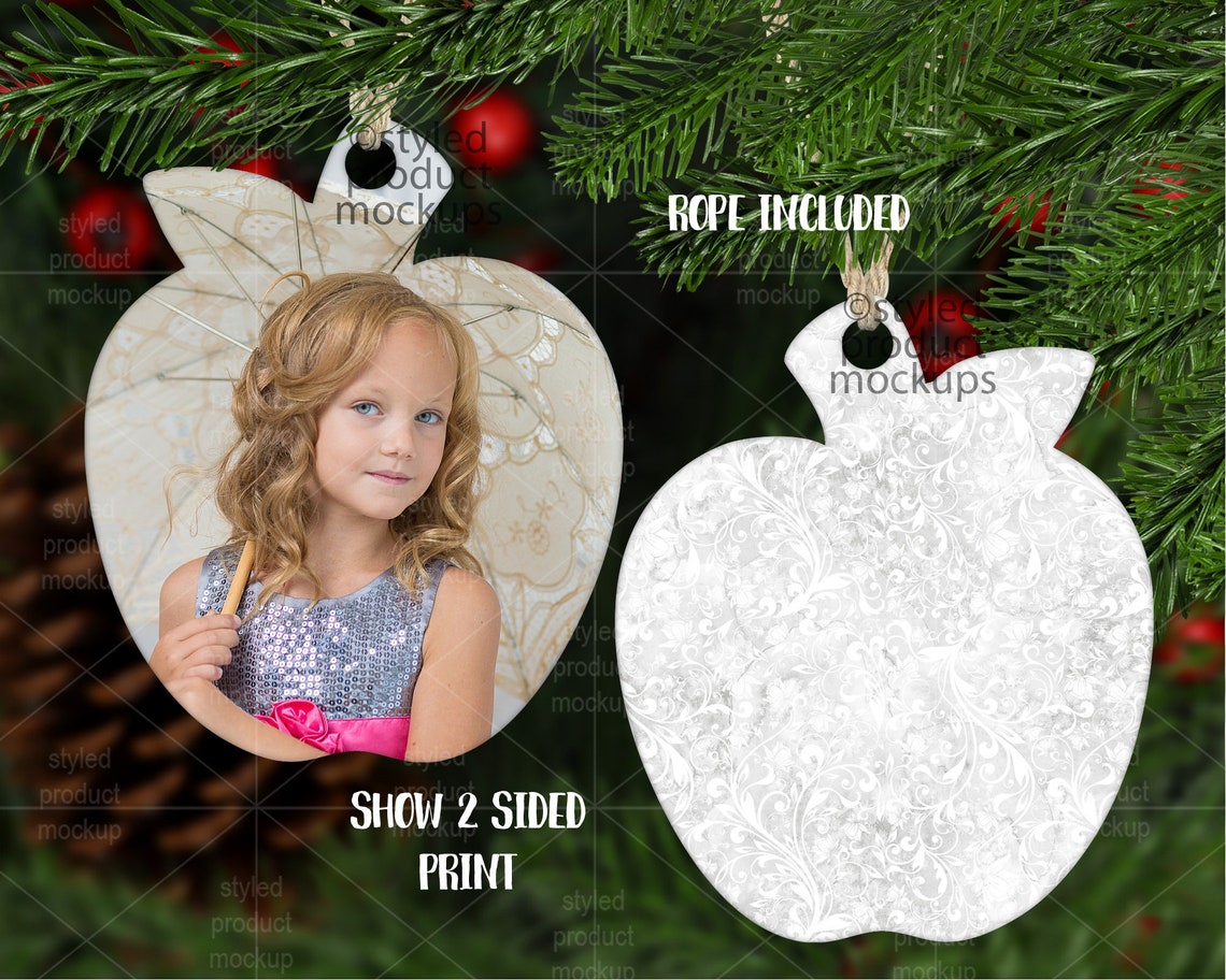Dye Sublimation Apple Shaped Christmas Ornament Mockup | Add Your Own ...