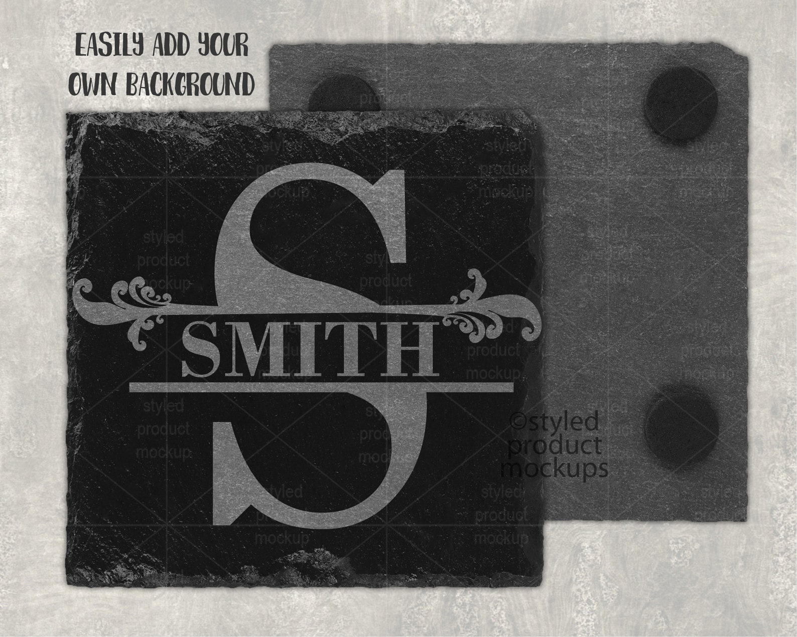 Square Slate Laser Etched Coaster Mockup | Add Your Own Image and ...