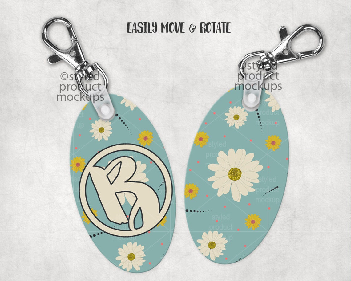 Two sided oval shaped keychain Mockup Template Add your own | Etsy