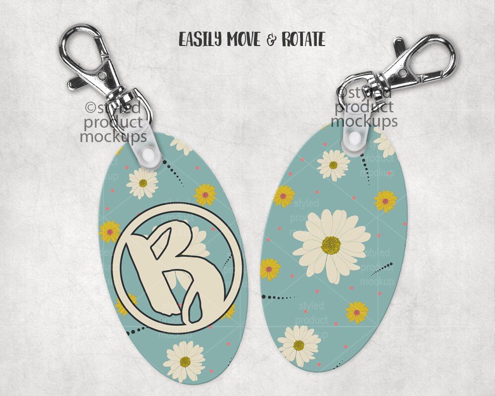 Two sided oval shaped keychain Mockup Template Add your own | Etsy