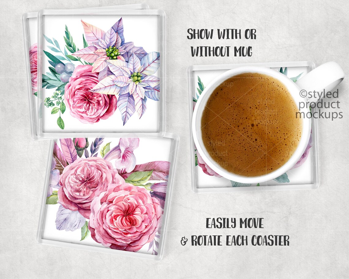 Square Acrylic Snap in Photo Insert Coaster Mockup Add Your - Etsy