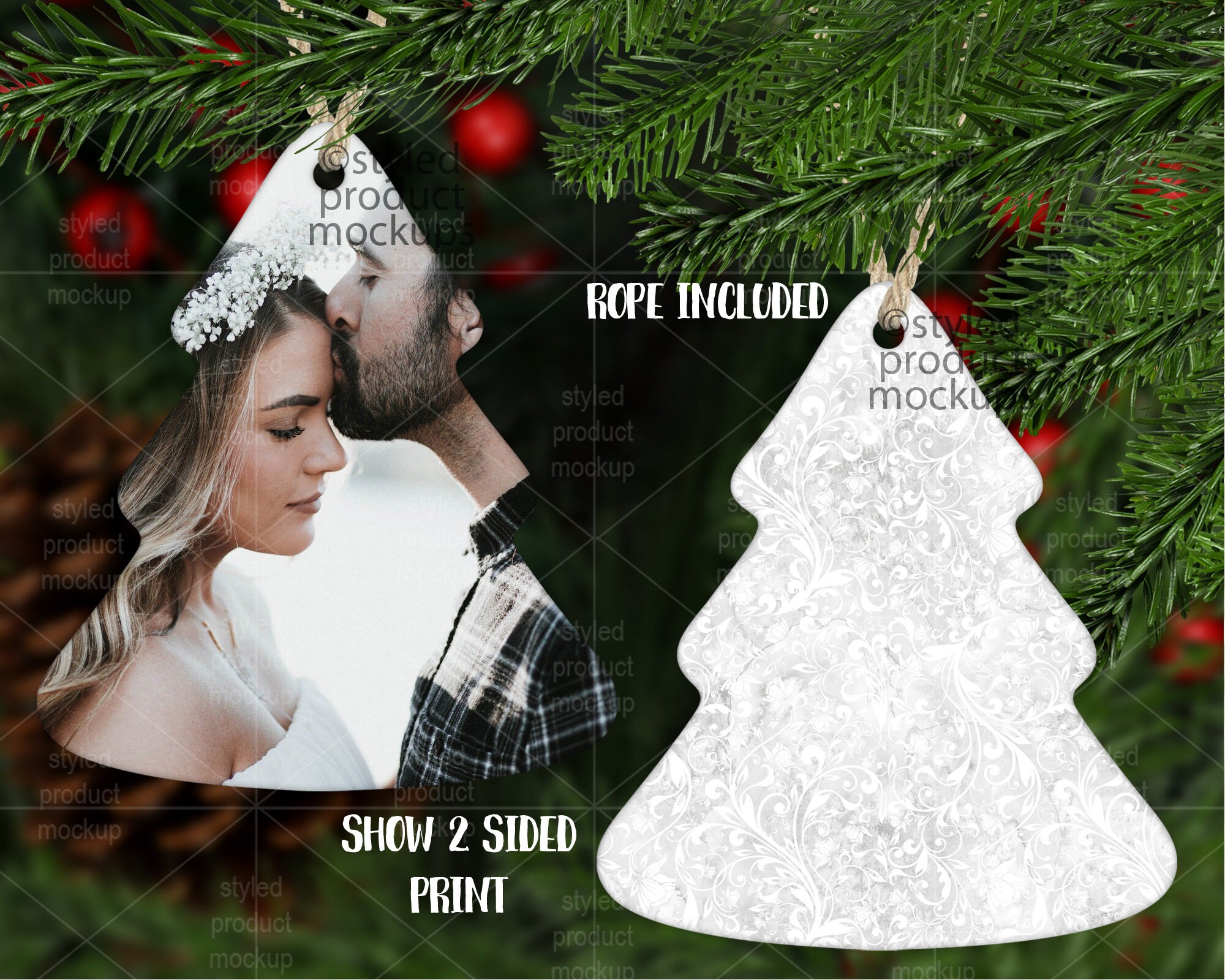 Dye Sublimation Tree Shaped Aluminum Christmas Ornament Mockup | Add ...