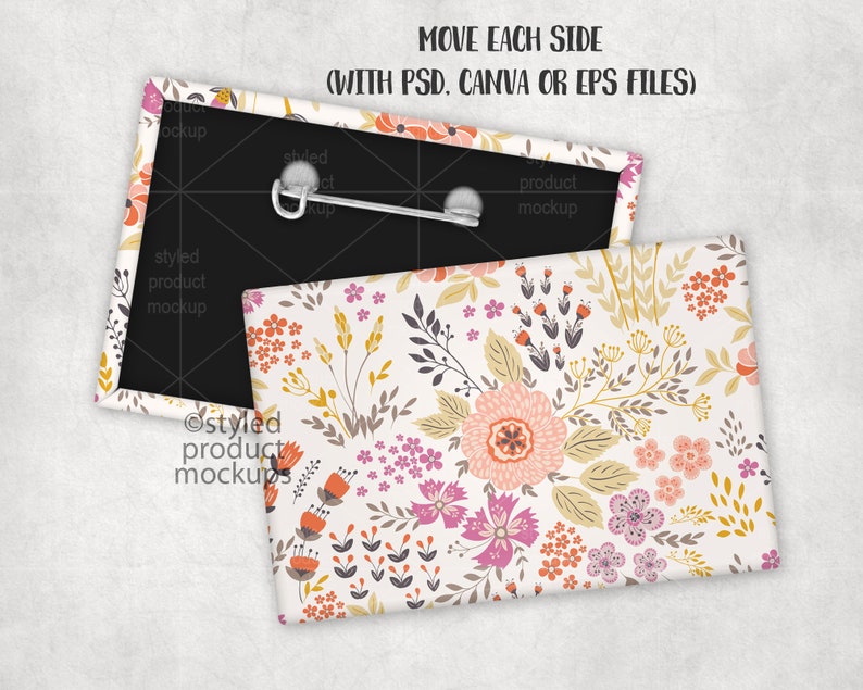 Rectangle Shaped 2X3 Inch Horizontal Pinback Button Mockup | Add Your ...