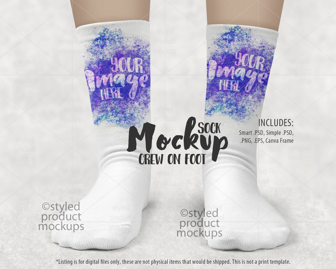 Dye Sublimation Crew Sock on Foot Mockup | Add Your Own Image and ...