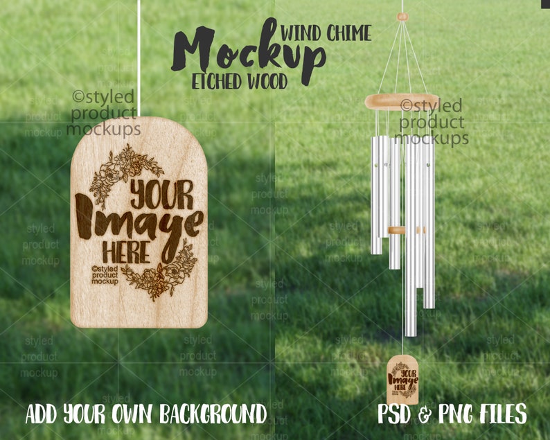Wind Chime With Laser Etch Wood Hanger Mockup | Add Your Own Image and ...