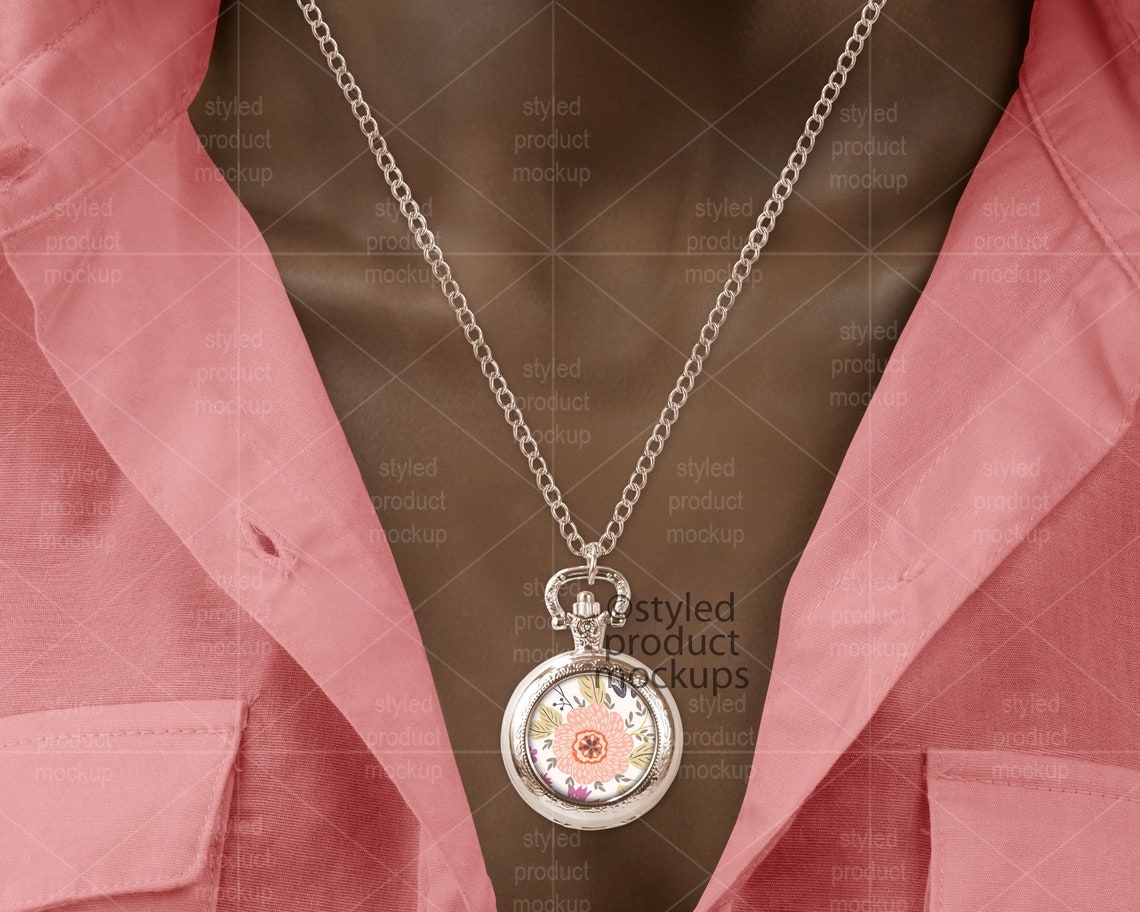 Watch necklace shown on woman's neck Mockup Add your own | Etsy