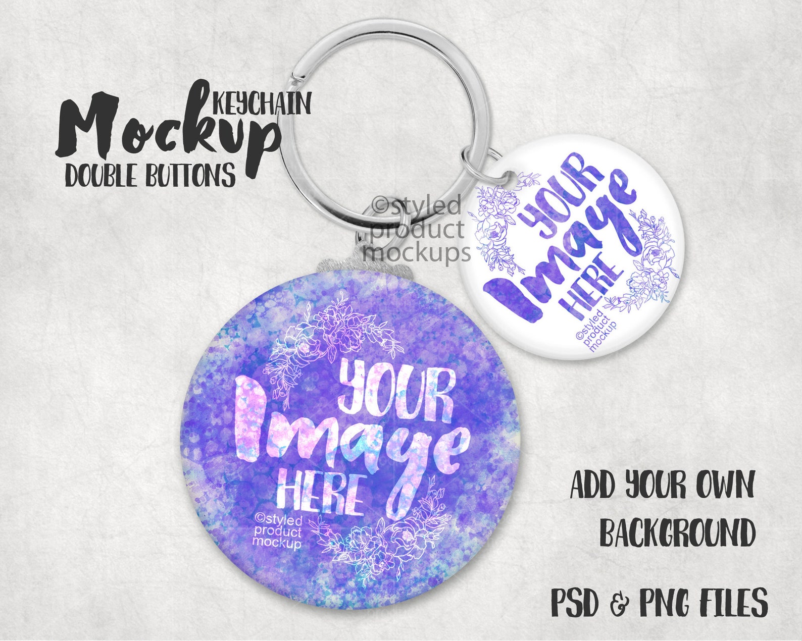 Button Keychain With One Large and One Small Button Mockup - Etsy