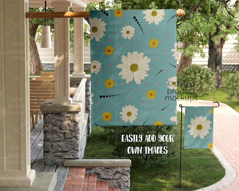 Dye Sublimation House Flag and Garden Flag Set Mockup | Add Your Own ...
