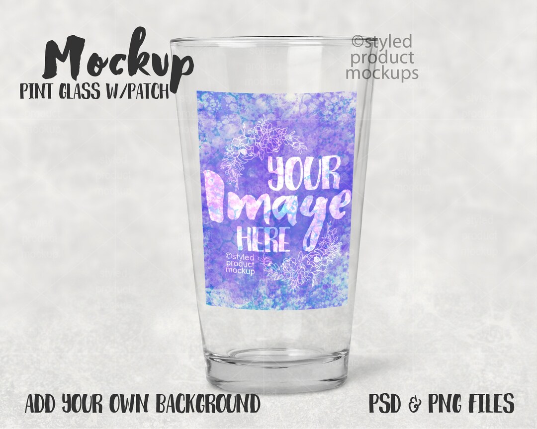 Dye Sublimation Pint Glass With White Patch Mockup | Add Your Own Image ...