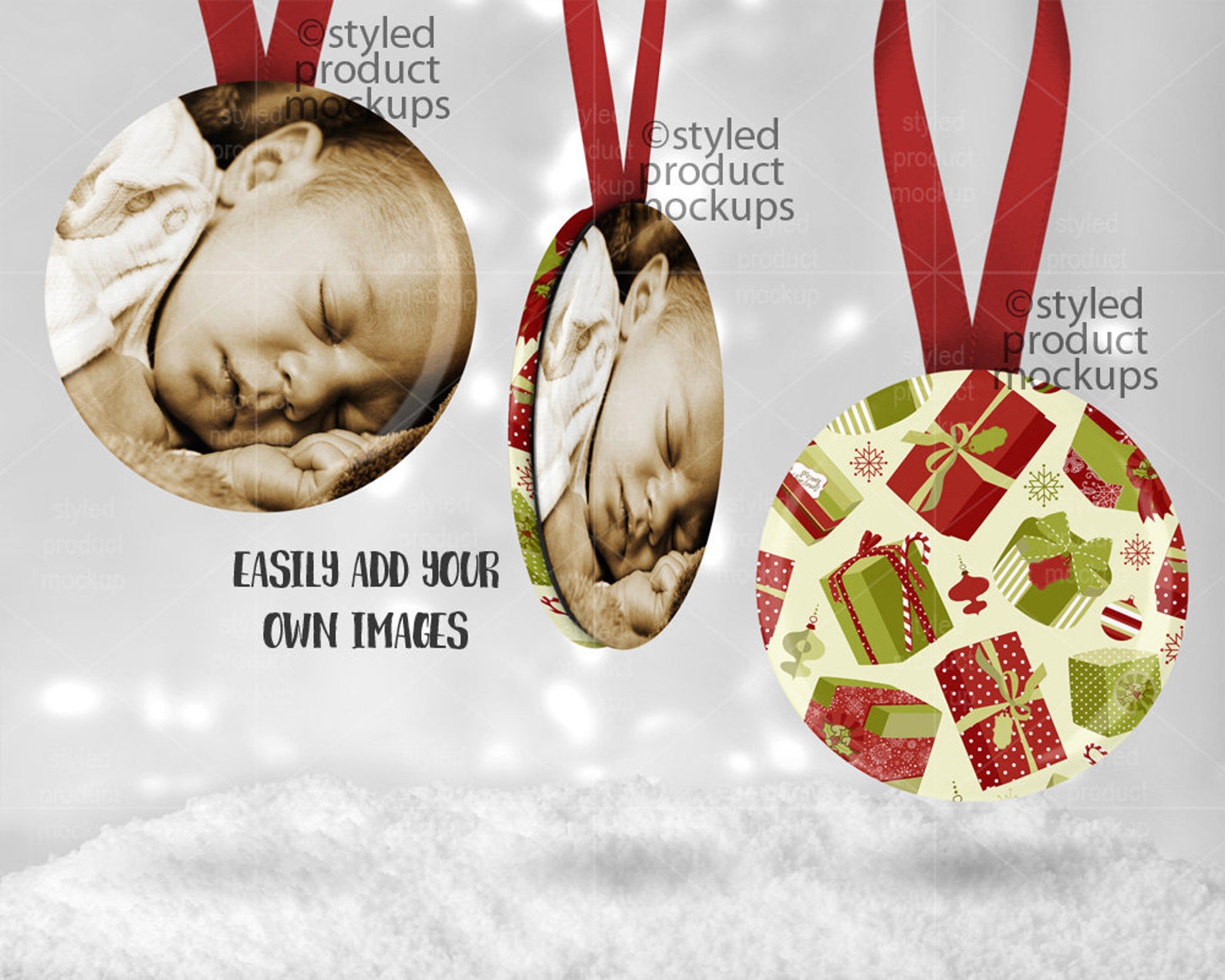 Double Sided Button Ornament With Ribbon Mockup Template Add - Etsy