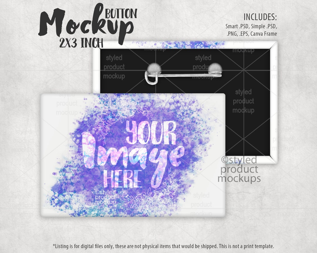 Rectangle Shaped 2X3 Inch Horizontal Pinback Button Mockup | Add Your ...