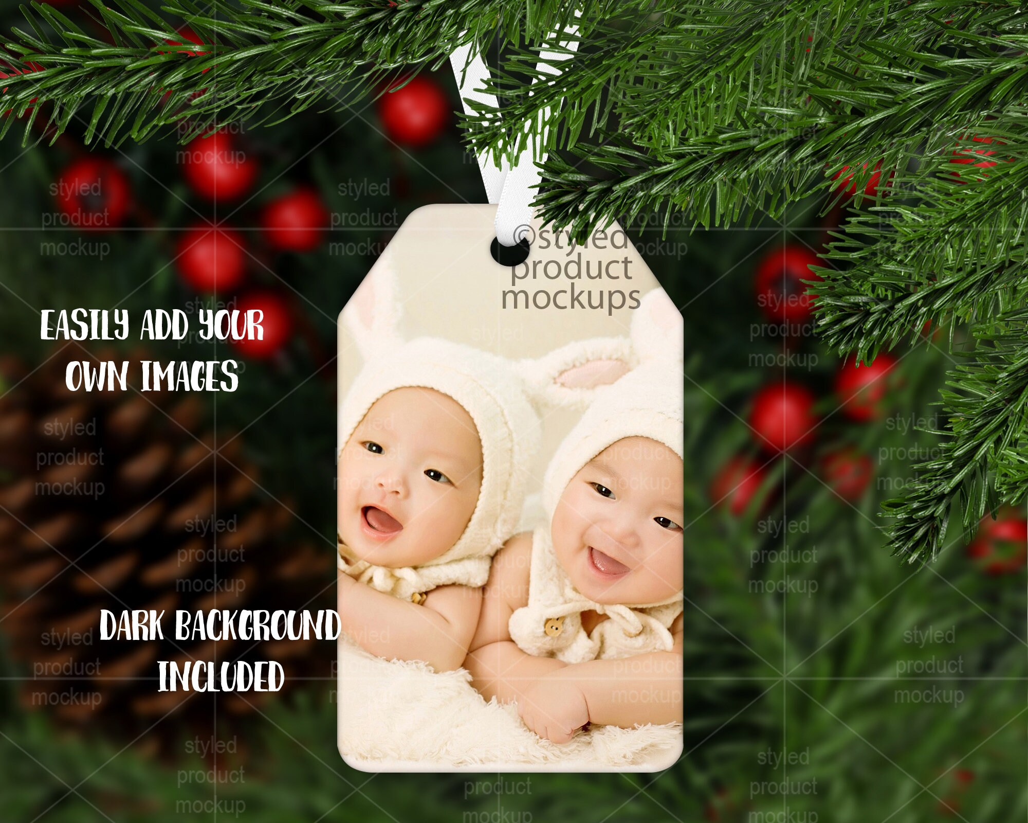 Dye Sublimation Gift Tag Shaped Ornament Mockup | Add Your Own Image ...