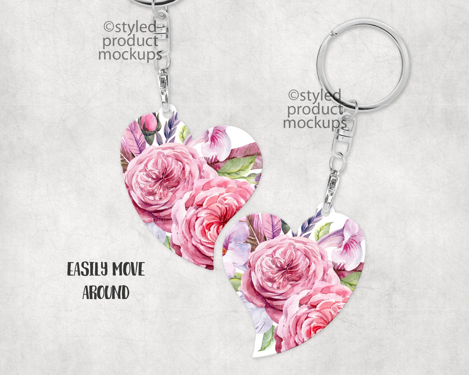 Dye Sublimation Heart Shaped Keychain Mockup Template | Add Your Own ...