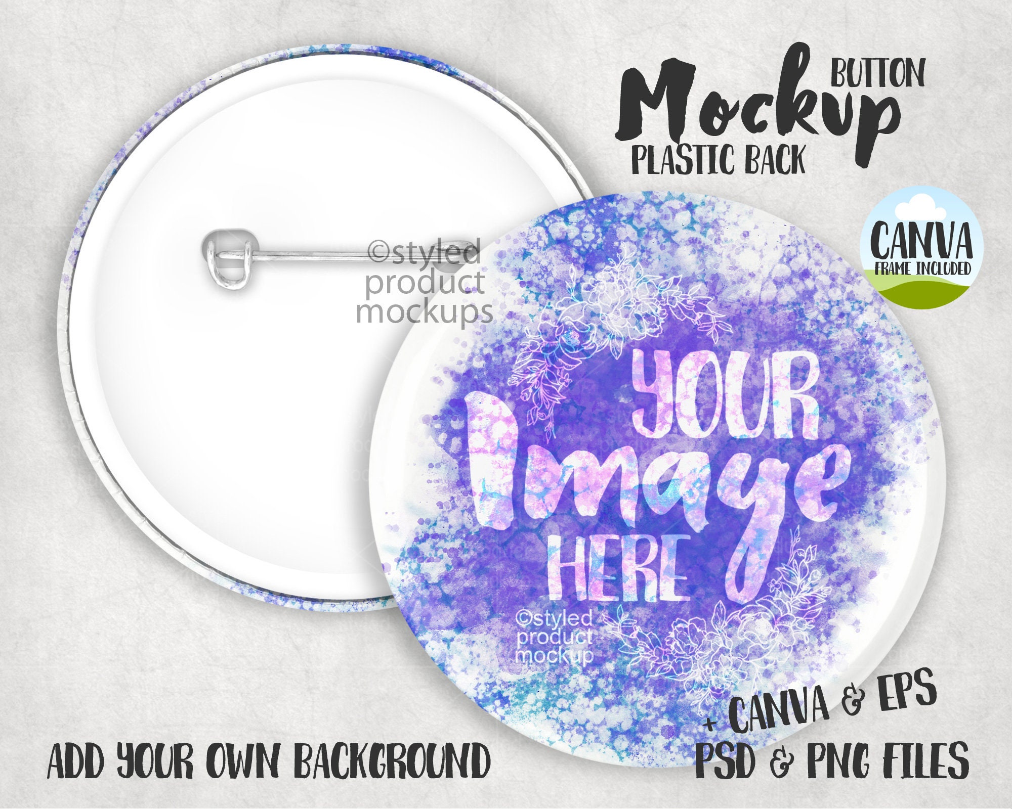 Plastic Back Round Pinback Button Mockup Add Your Own Image - Etsy