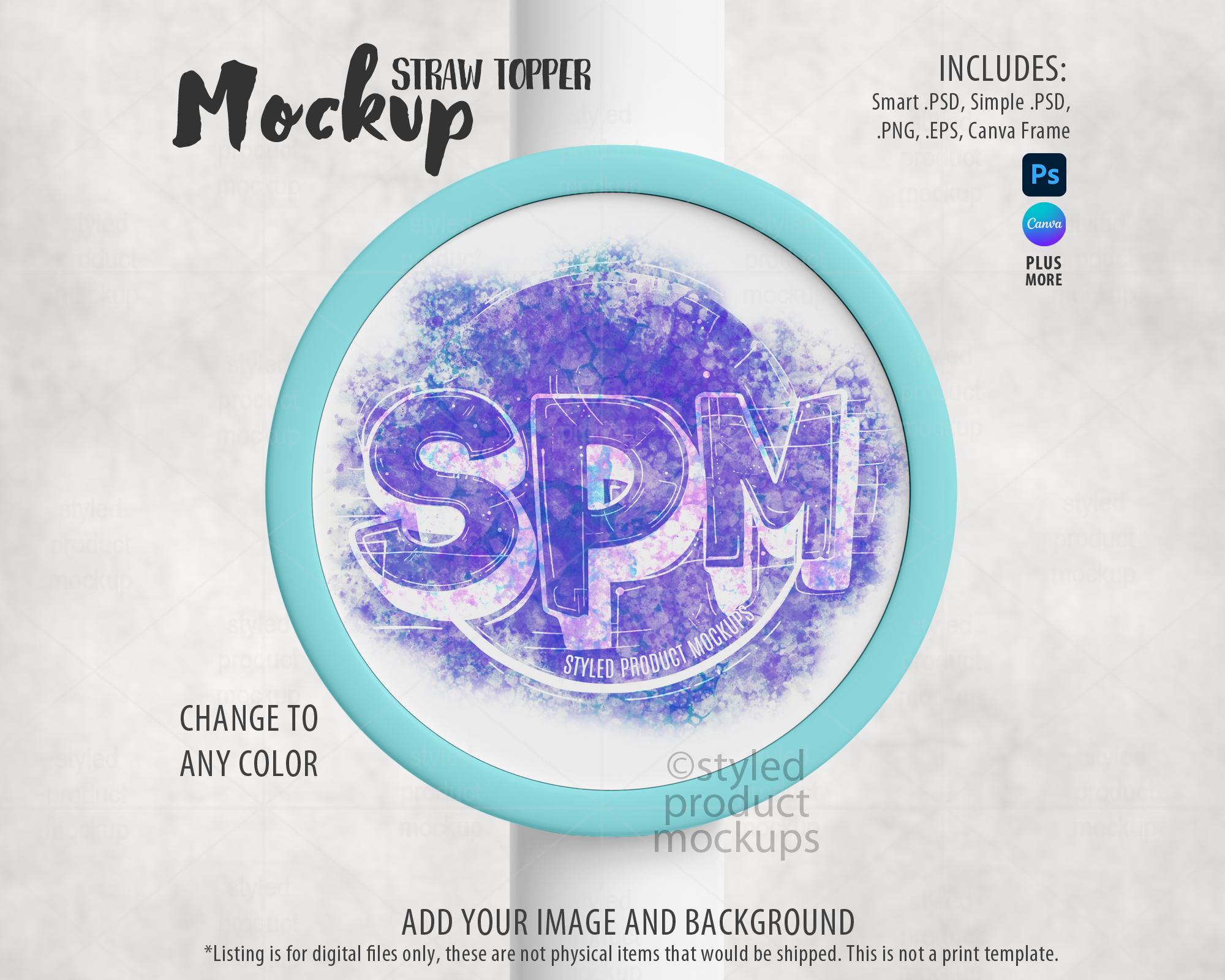 Round Straw Topper Mockup: Dye Sublimation (photoshop, Canva, PNG ...