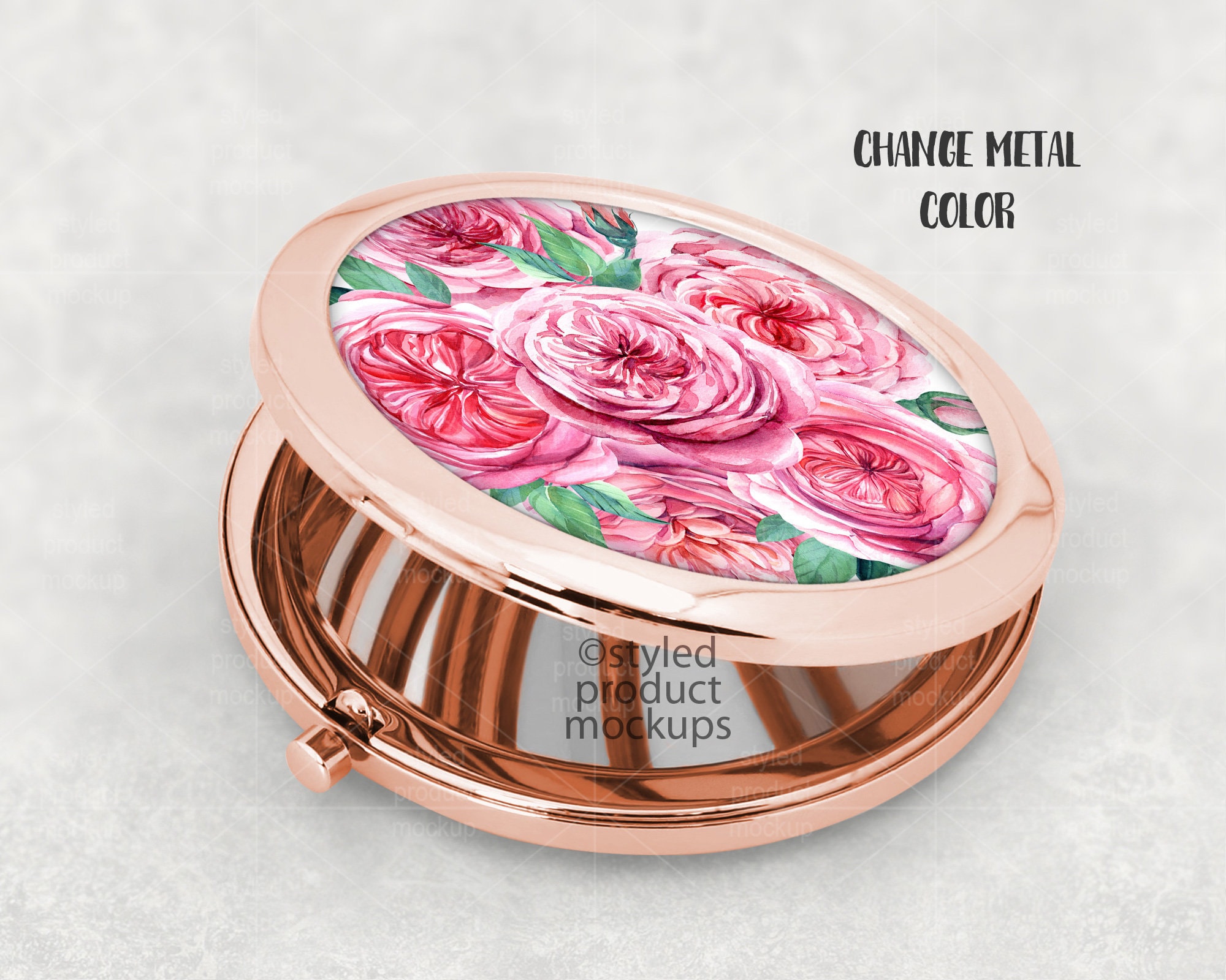 Dye Sublimation Round Metal Compact Mirror Mockup | Add Your Own Image ...