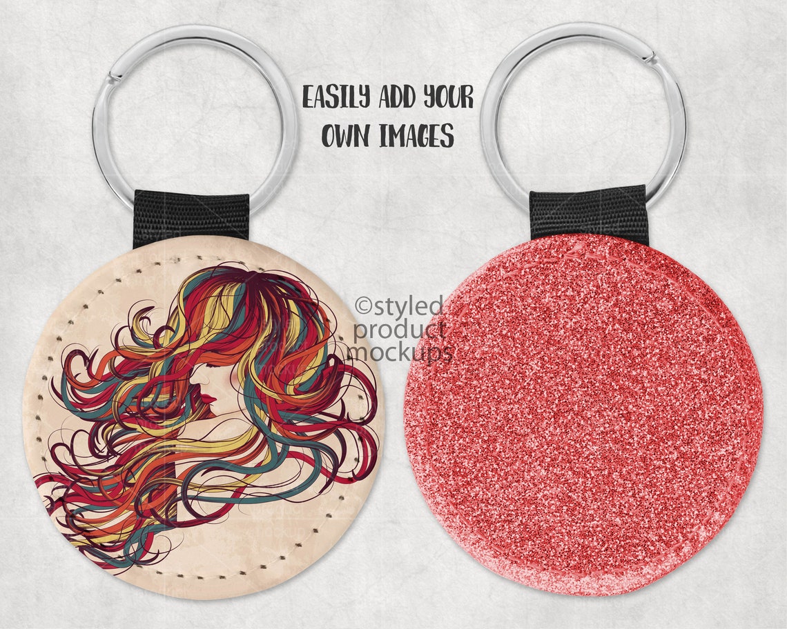 Dye Sublimation Round PU Leather Keychain With Glitter Back | Etsy