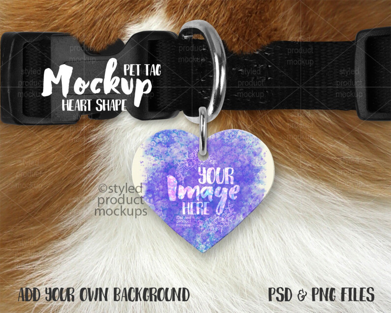 Heart Shaped Pet Tag on a Dog Collar Mockup Template Add | Etsy