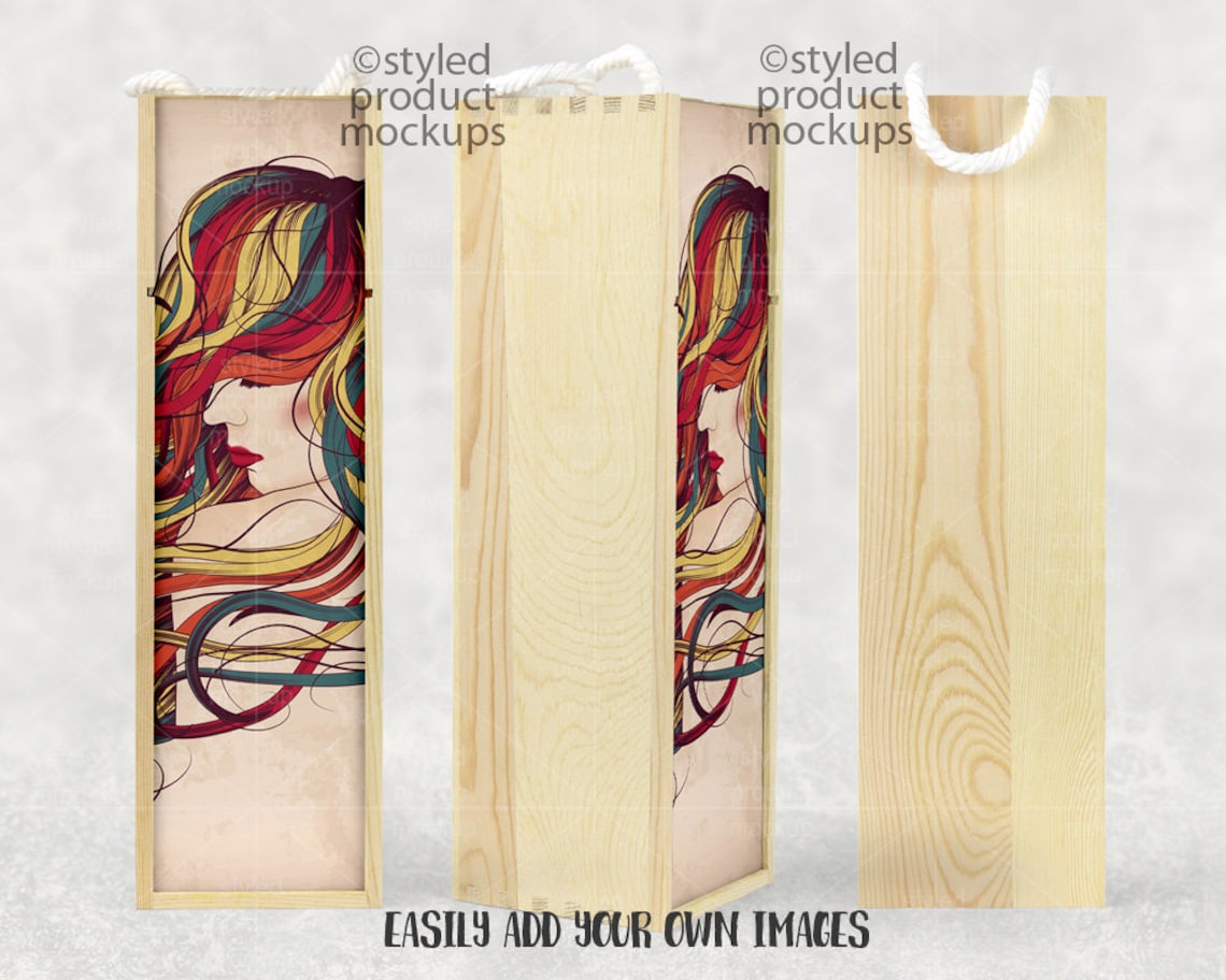 Dye Sublimation Wood Wine Box Mockup Template | Add Your Own Image and ...