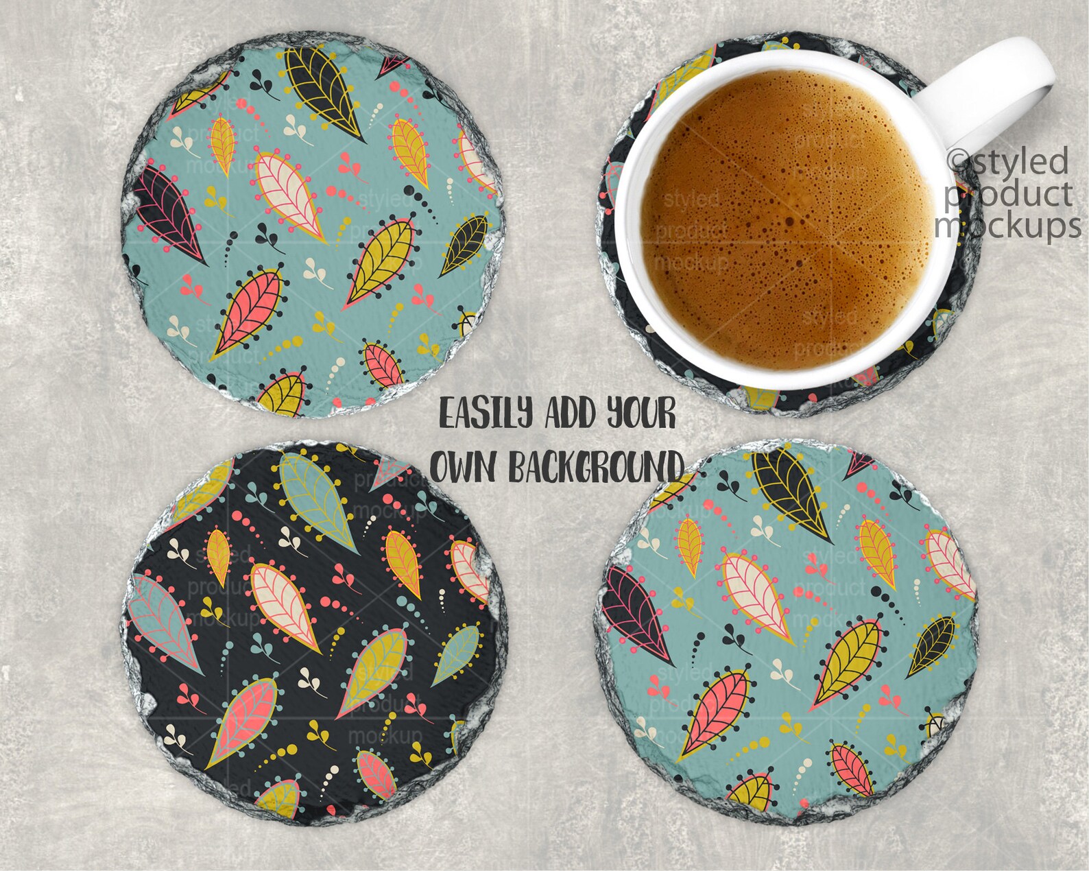 Dye Sublimation Round Slate Coasters Mockup | Add Your Own Image and ...