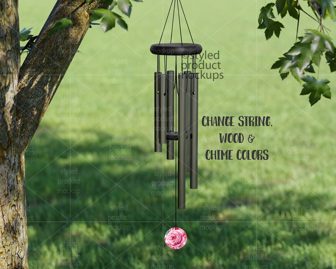 Wind Chime With Round Sublimation Disc Mockup | Add Your Own Image and ...