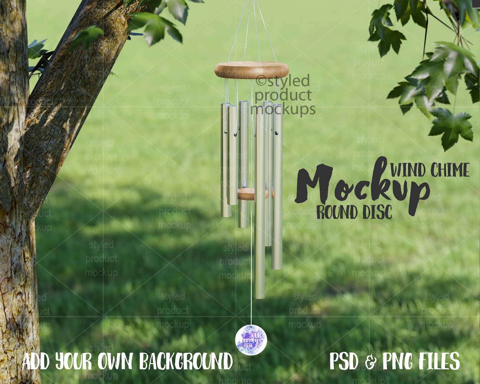 Wind Chime With Round Sublimation Disc Mockup | Add Your Own Image and ...