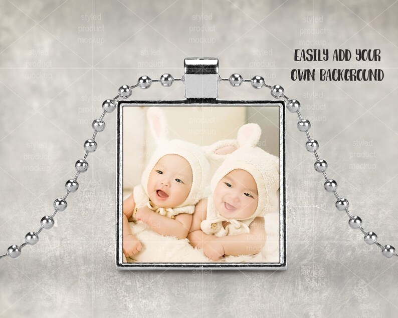 Dye Sublimation Large Square Pendant With Ball Chain Mockup | Etsy