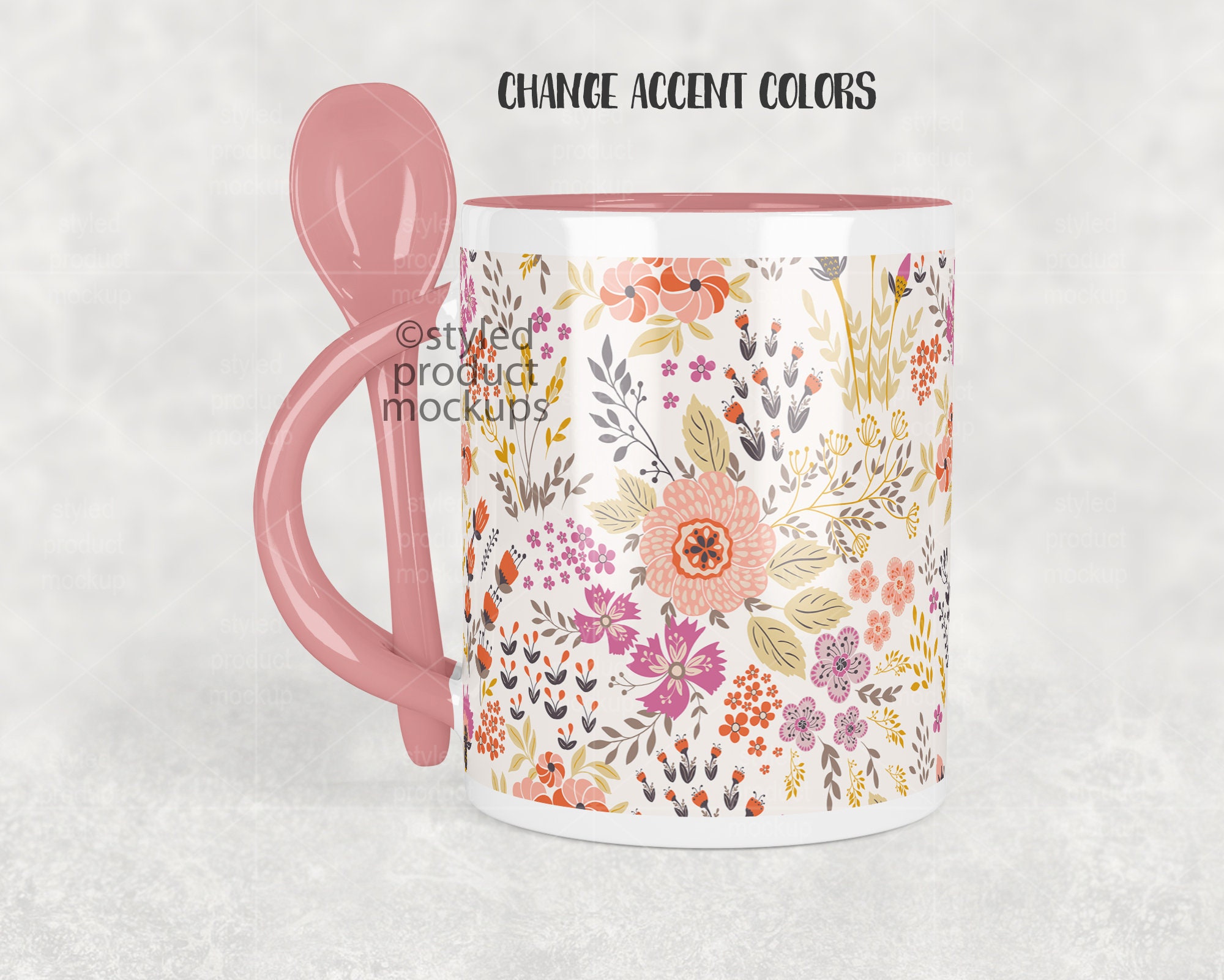 Dye sublimation straight mug with spoon in handle Mockup Add | Etsy