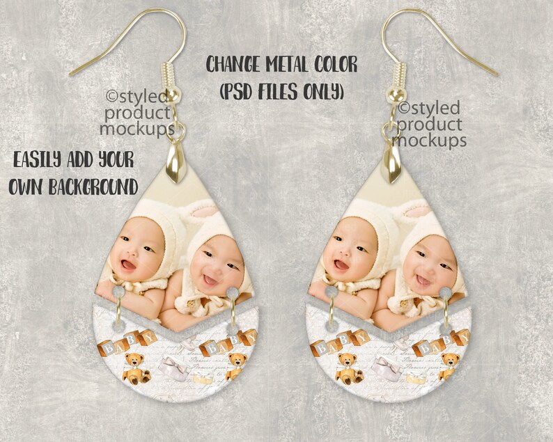 Dye Sublimation Split Teardrop Earring Mockup | Add Your Own Image and ...