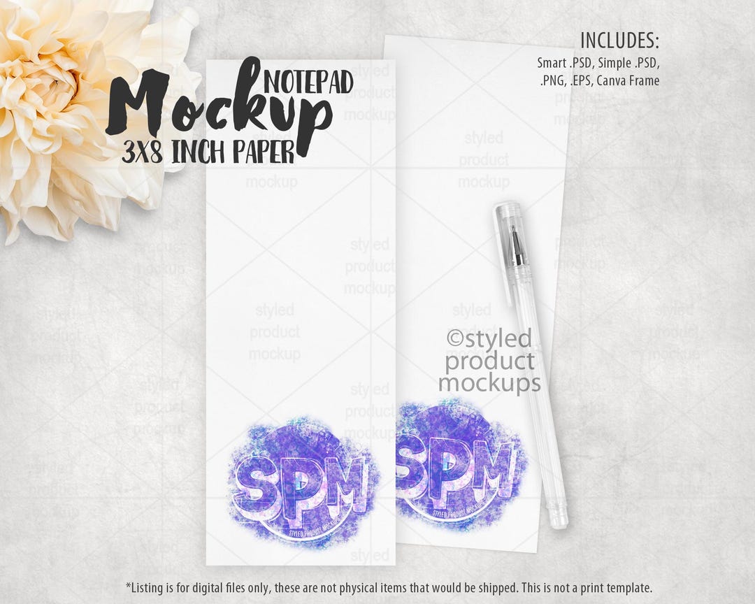 3x8 Paper Notepad Mockup | Add Your Own Image and Background - Etsy